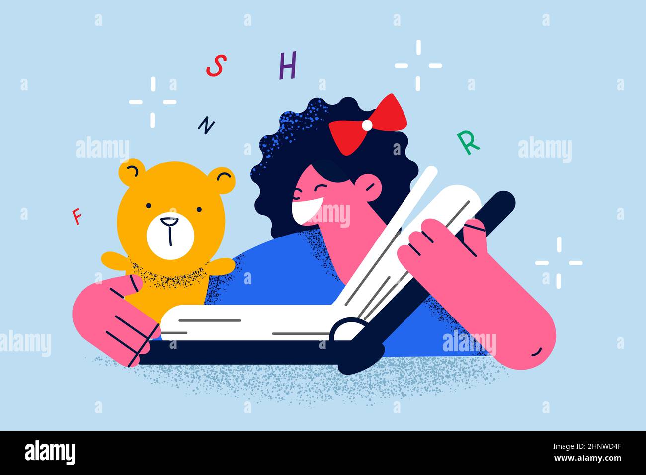 Reading, Education and learning concept. Smiling school girl cartoon ...