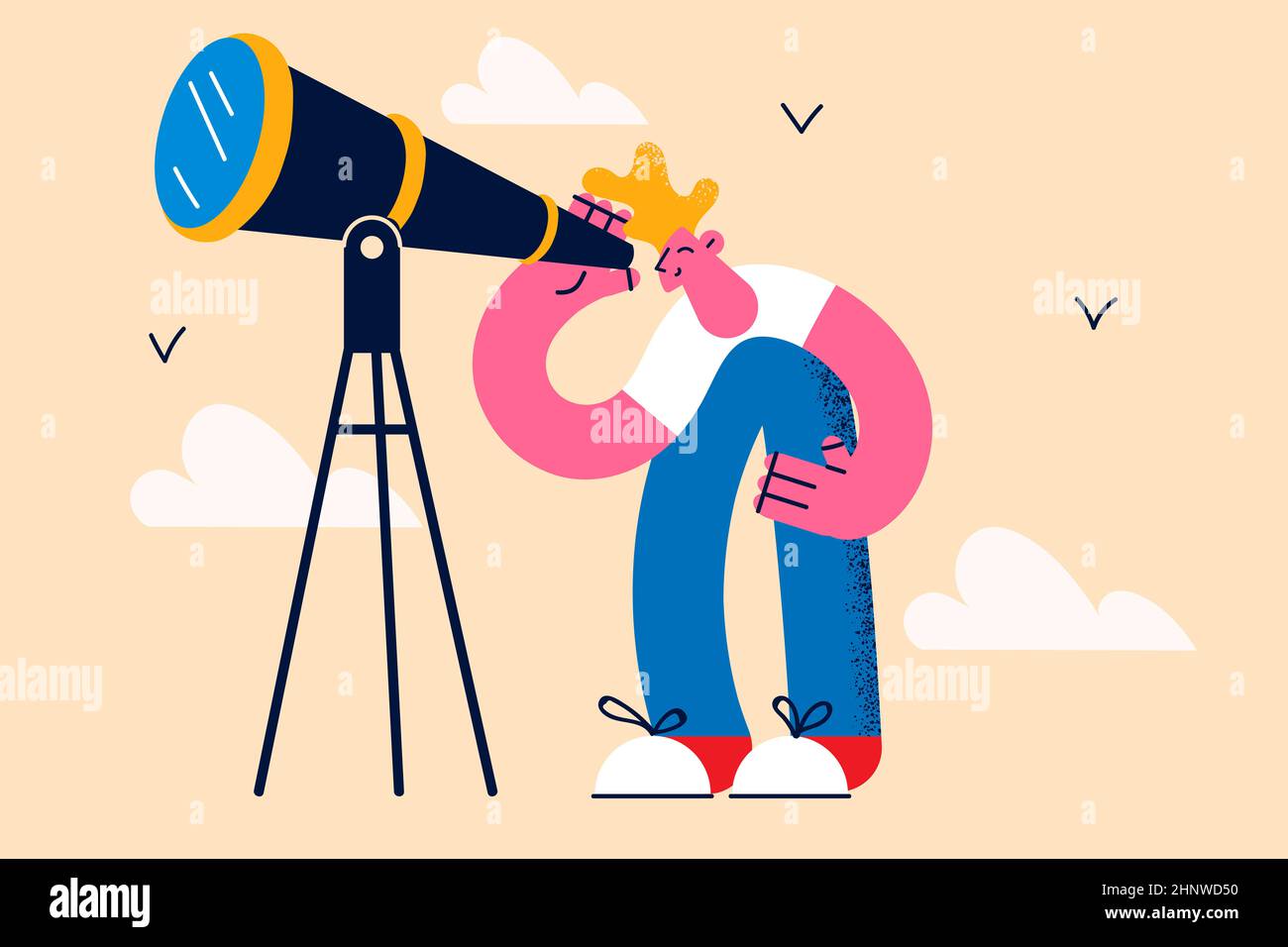 Research, analysis, monitoring through binoculars concept. Young ...