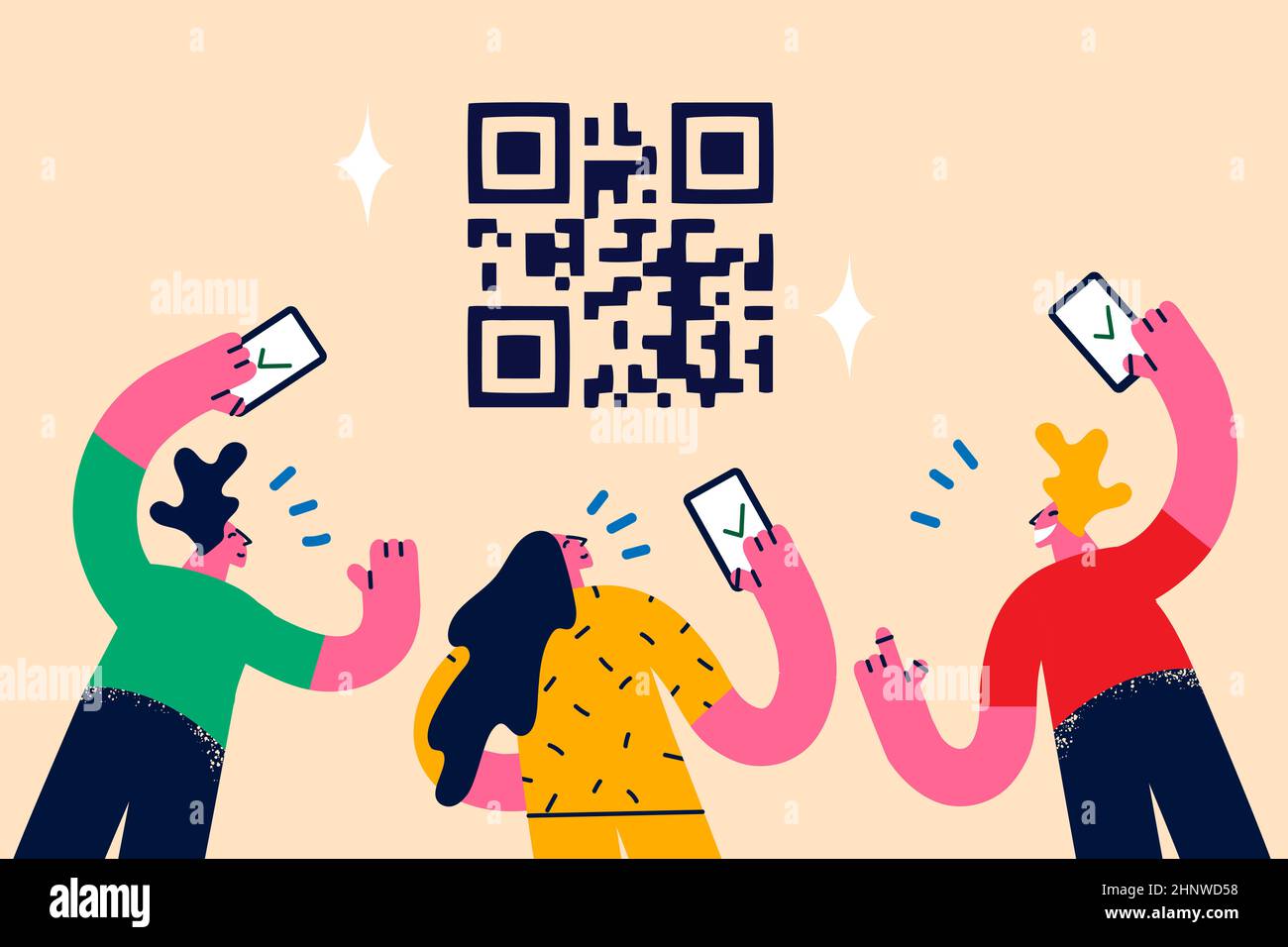 Scanning qr codes and technologies concept. Group of young people ...