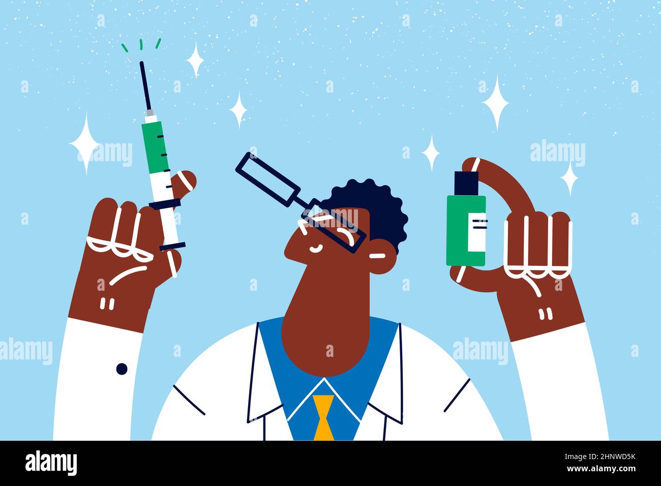 Vaccination and injection during pandemic concept. Young smiling black ...