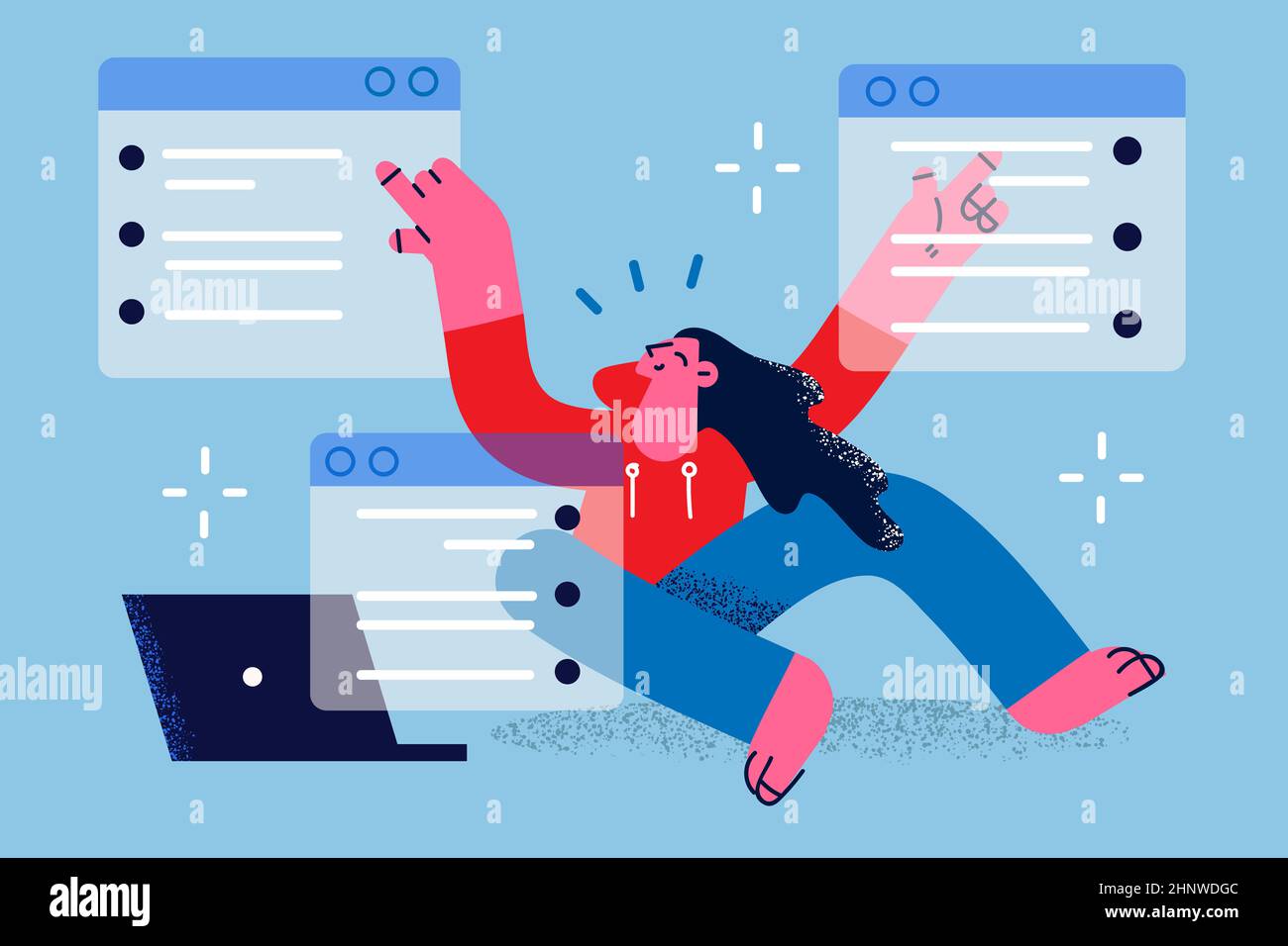 Technologies and online work concept. Young smiling woman worker ...