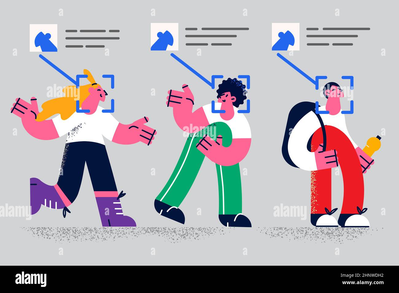 Face identity and identification concept. Young smiling people cartoon ...