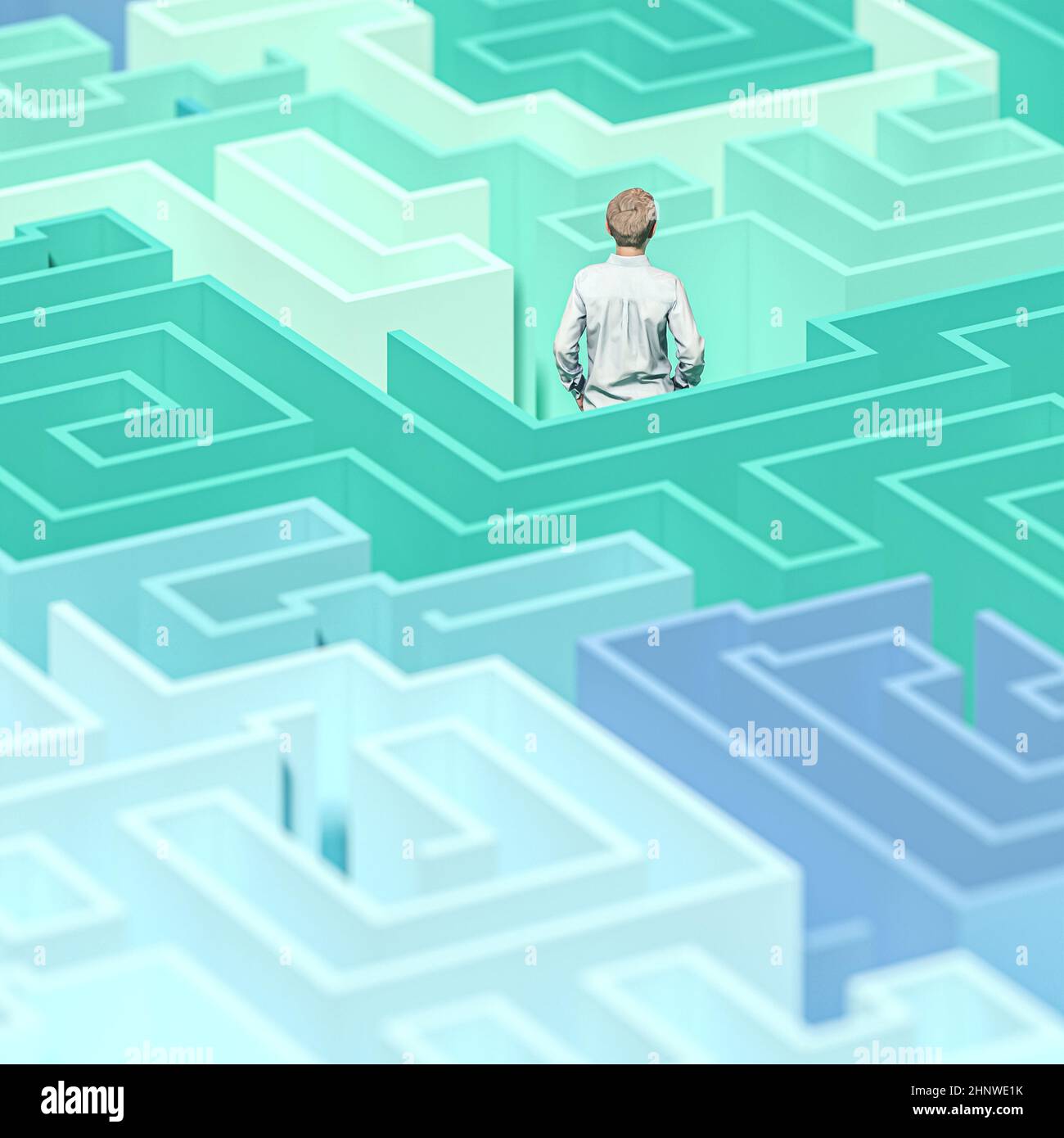 man from behind inside a labyrinth. 3d render model Stock Photo - Alamy