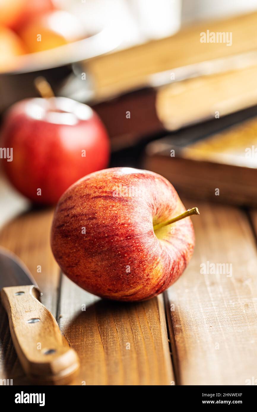 Fresh autumn apples on wooden table Stock Photo - Alamy