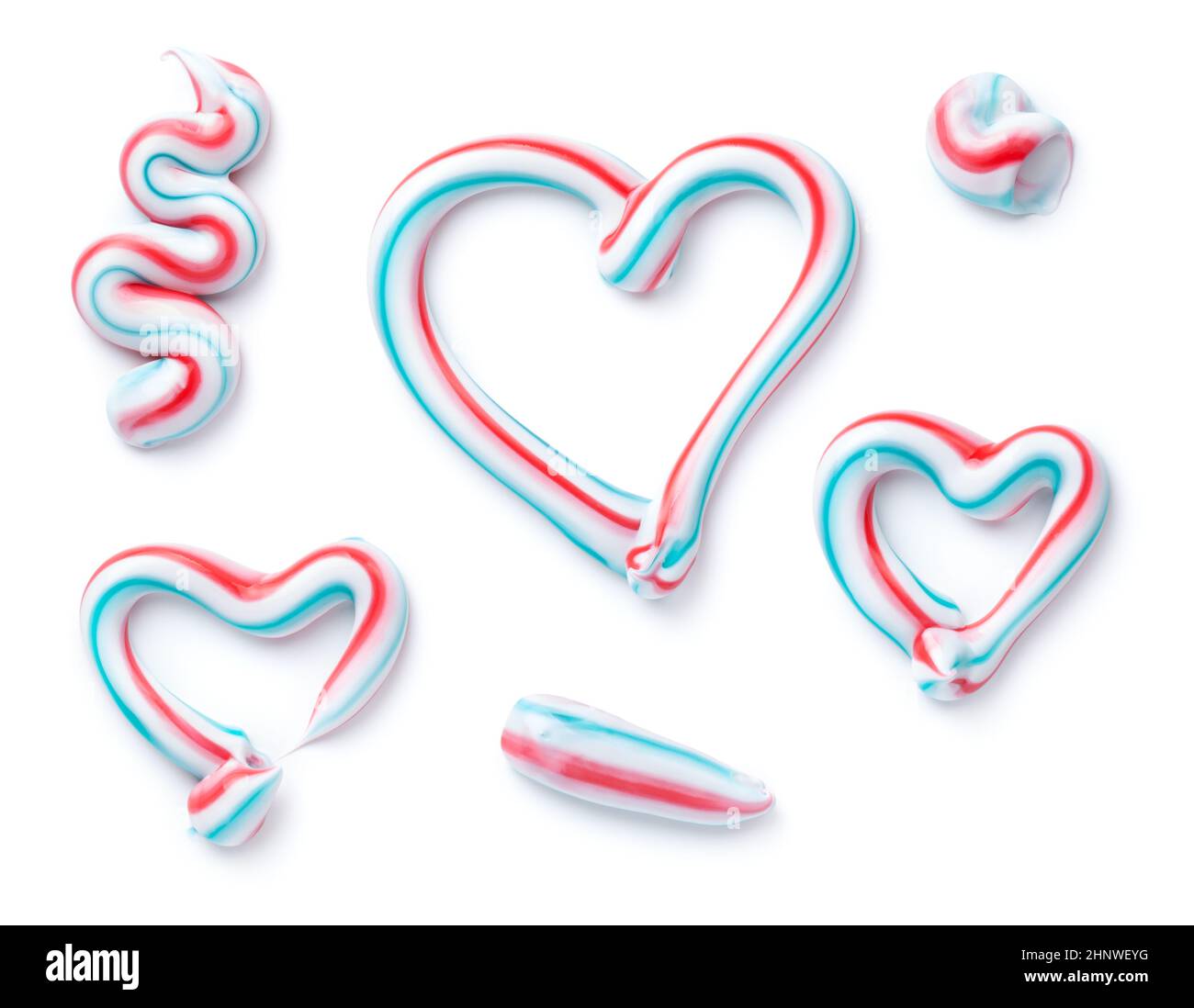 Three colored toothpaste sample set isolated over white background. Top ...