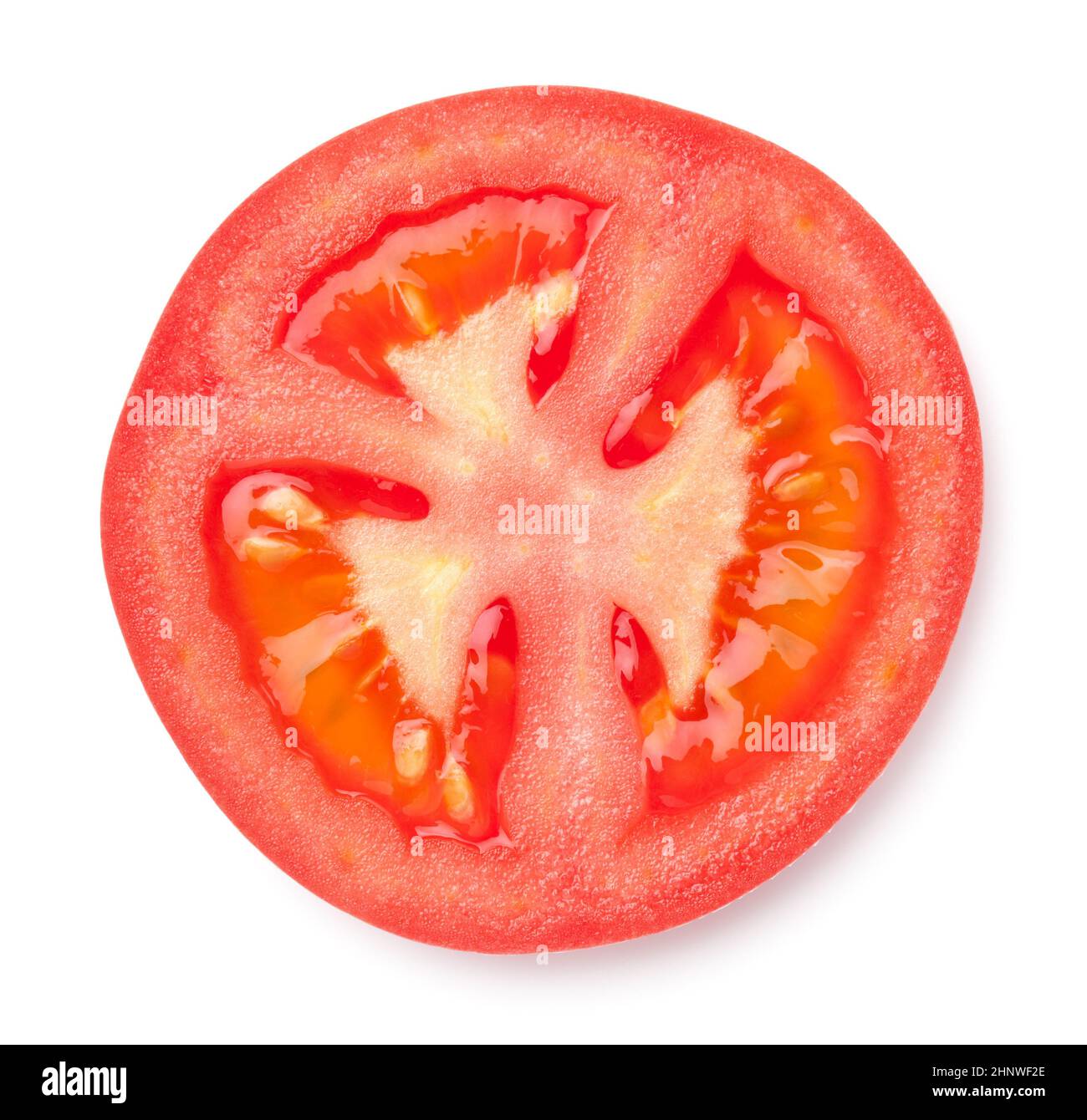 Tomato slice isolated over white background. Top view, flat lay Stock ...