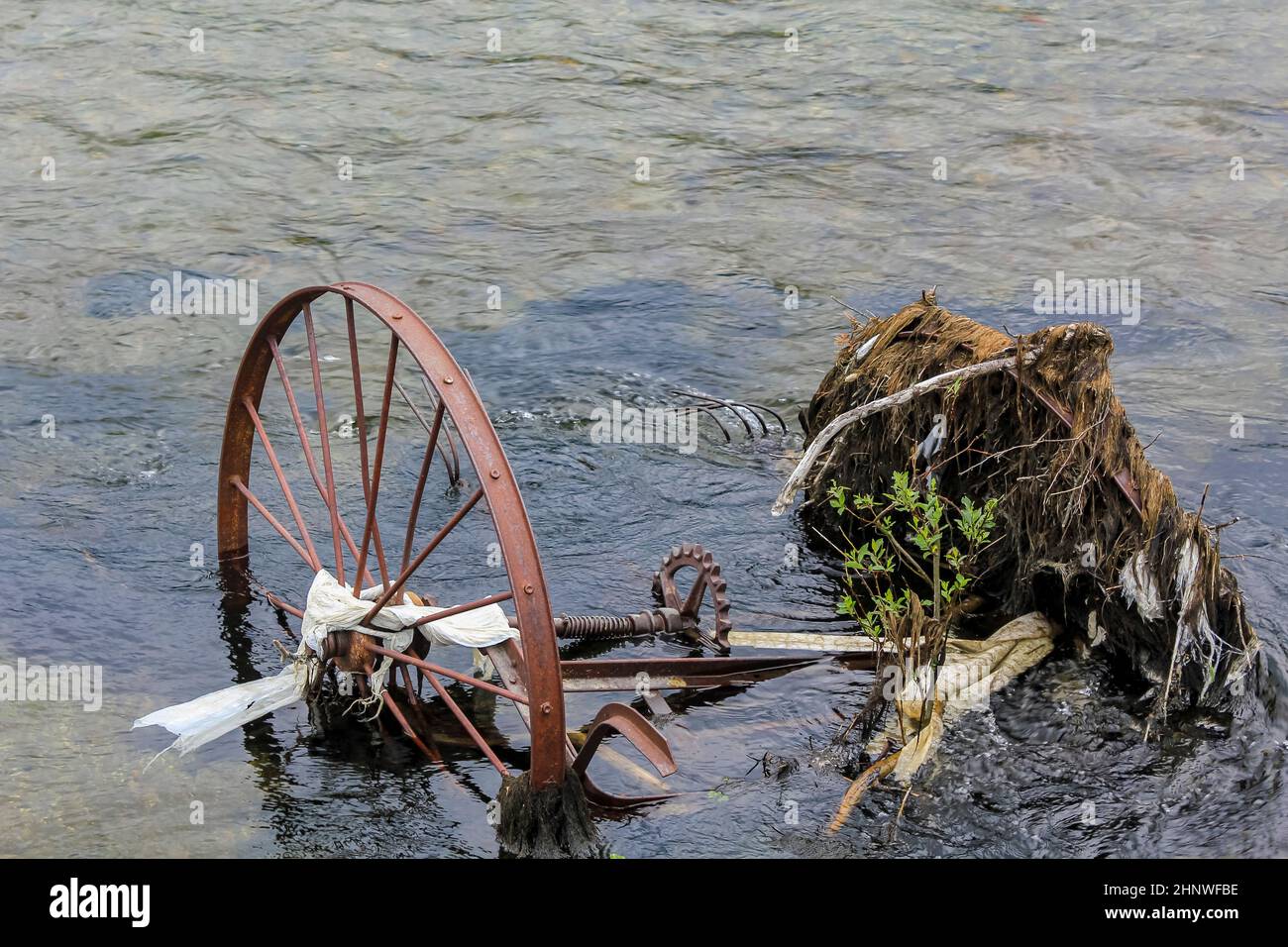 Scrap metal in water pollution of nature in Hemsedal, Norway Stock ...