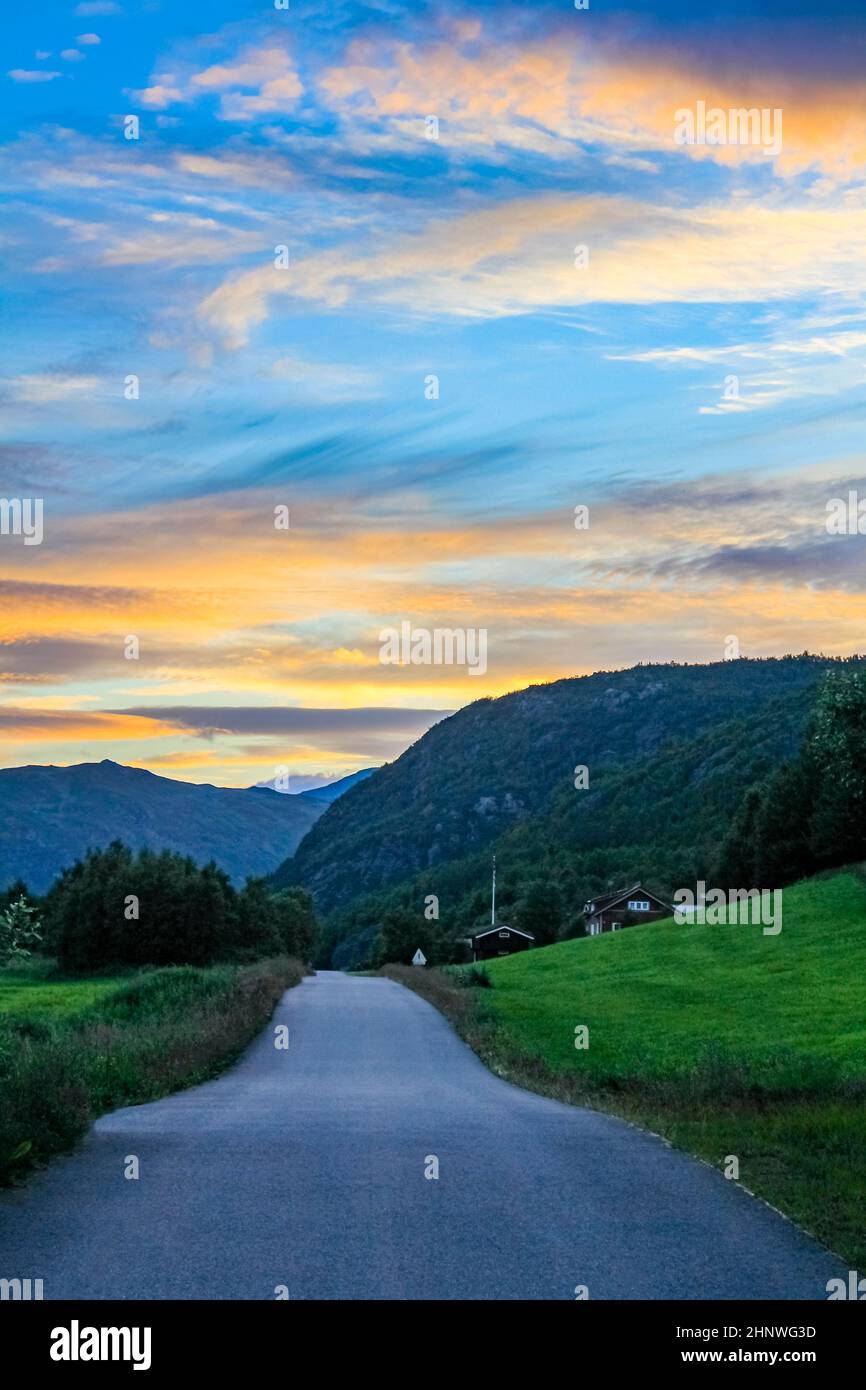 Spectacular sunset above mountains and valleys in beautiful Hemsedal ...