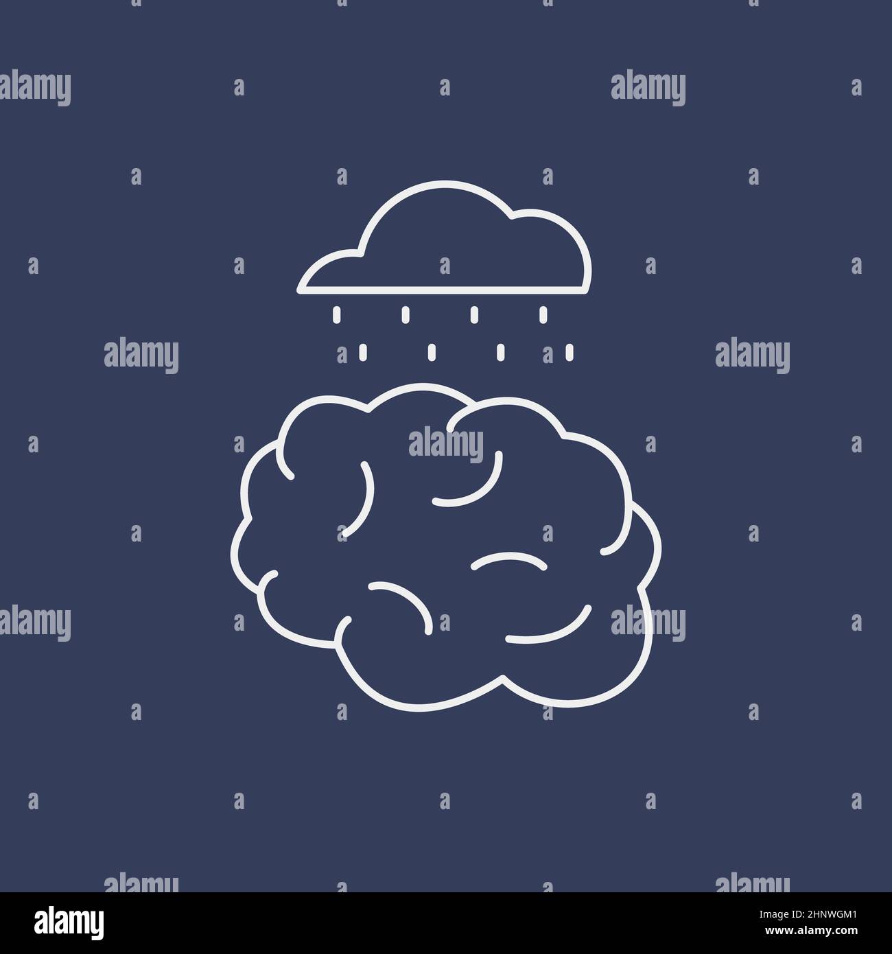 Psychological problems line icon concept. Human brain with cloud and ...