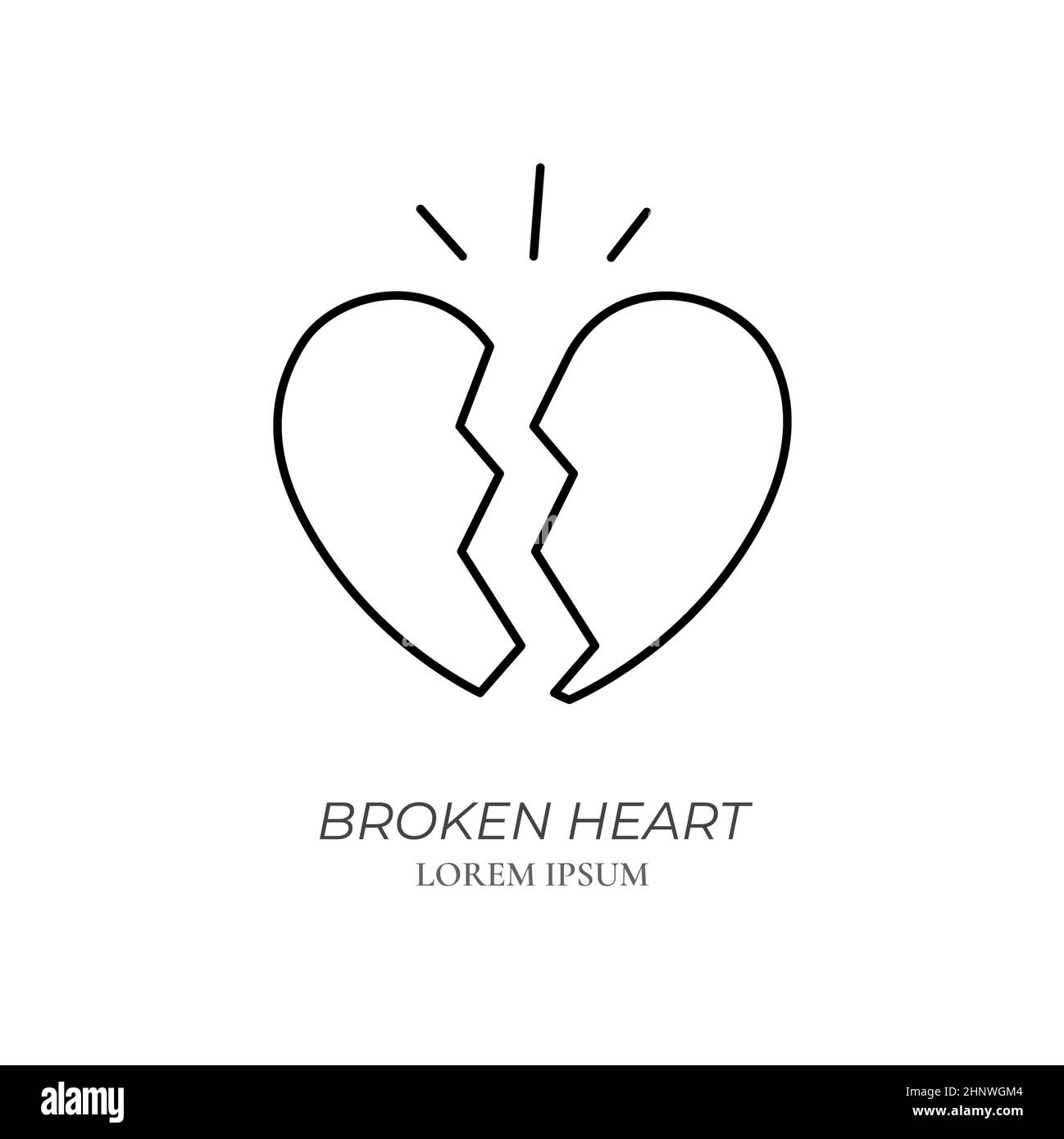 Broken heart line icon concept. Two halves of heart shape outline ...