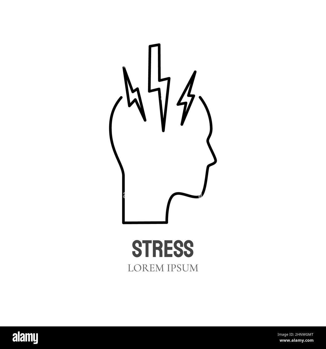 Stress and anxiety line icon concept. Human head with lightning sign ...
