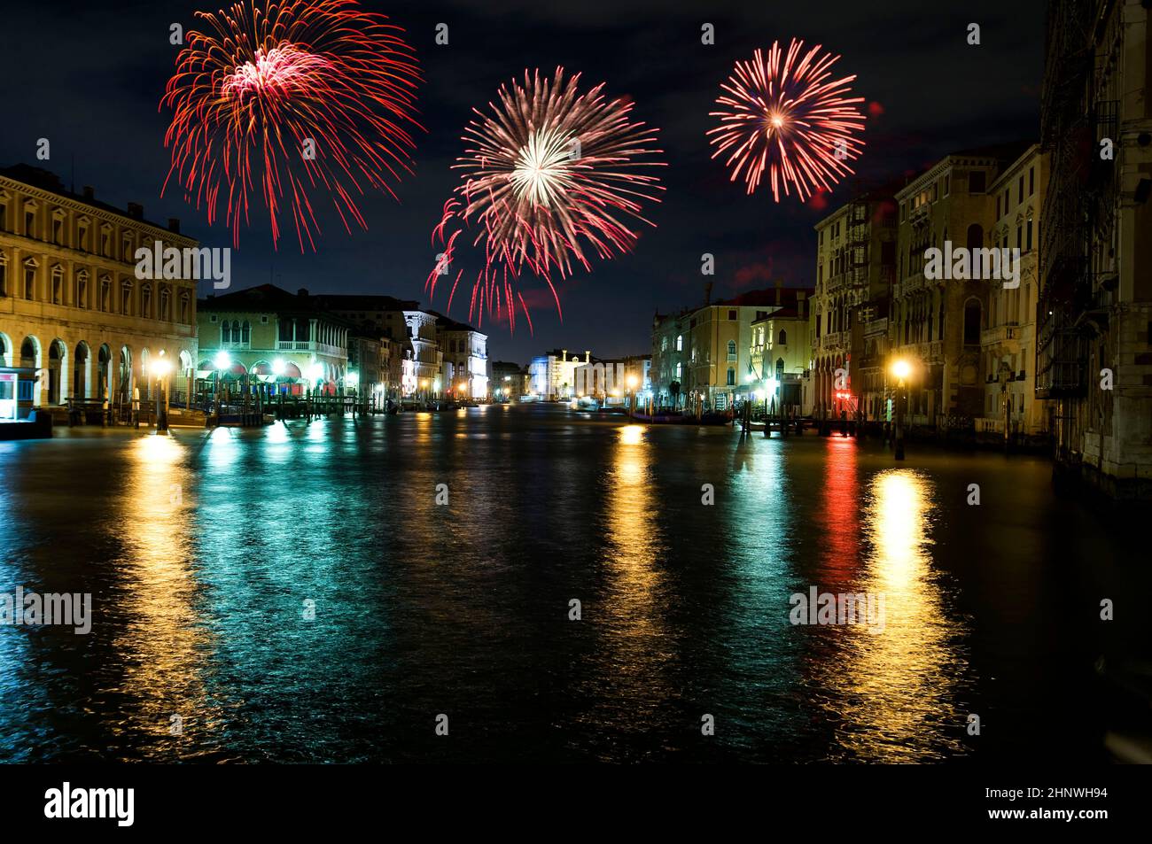 the fireworks during New Year's Eve in Venice, Italy Stock Photo - Alamy