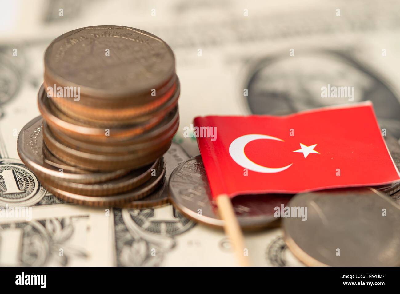 Turkey flag on dollar banknotes background, anking Account, Investment ...