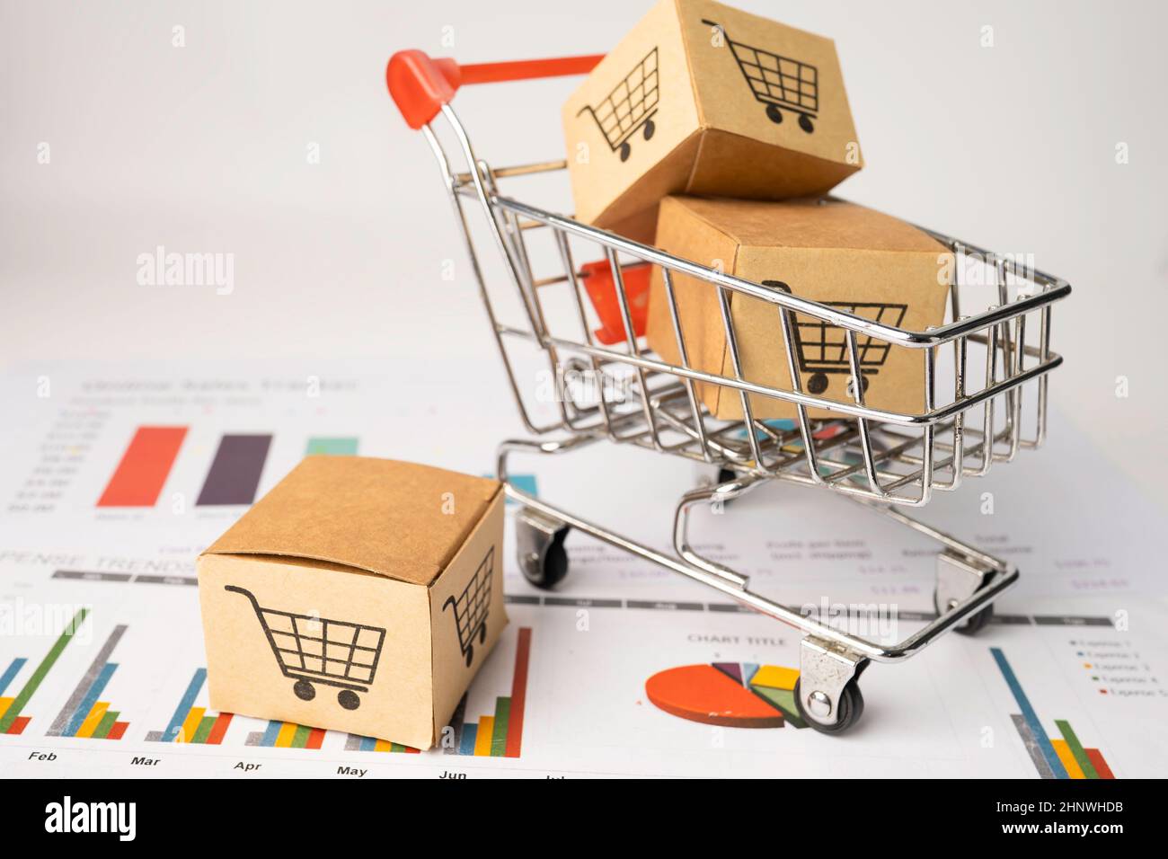 Shopping cart logo on box with graph background. Banking Account ...