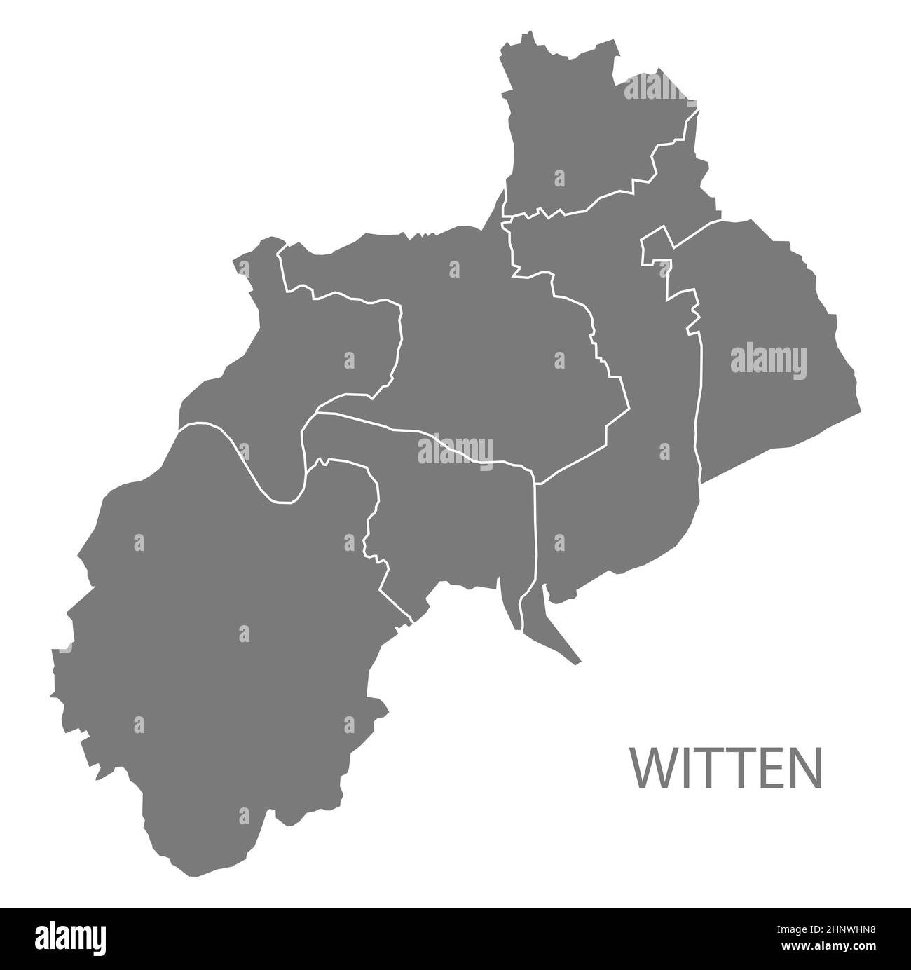 Modern City Map - Witten city of Germany with districts grey DE Stock ...