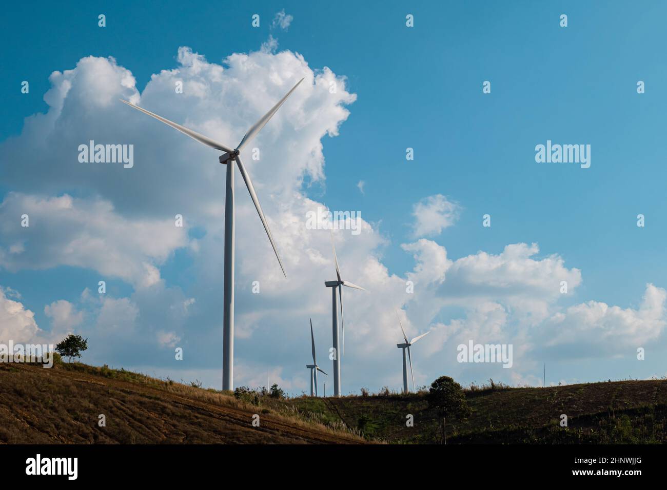 Wind turbine on mountain landscape. ecological power energy generation ...