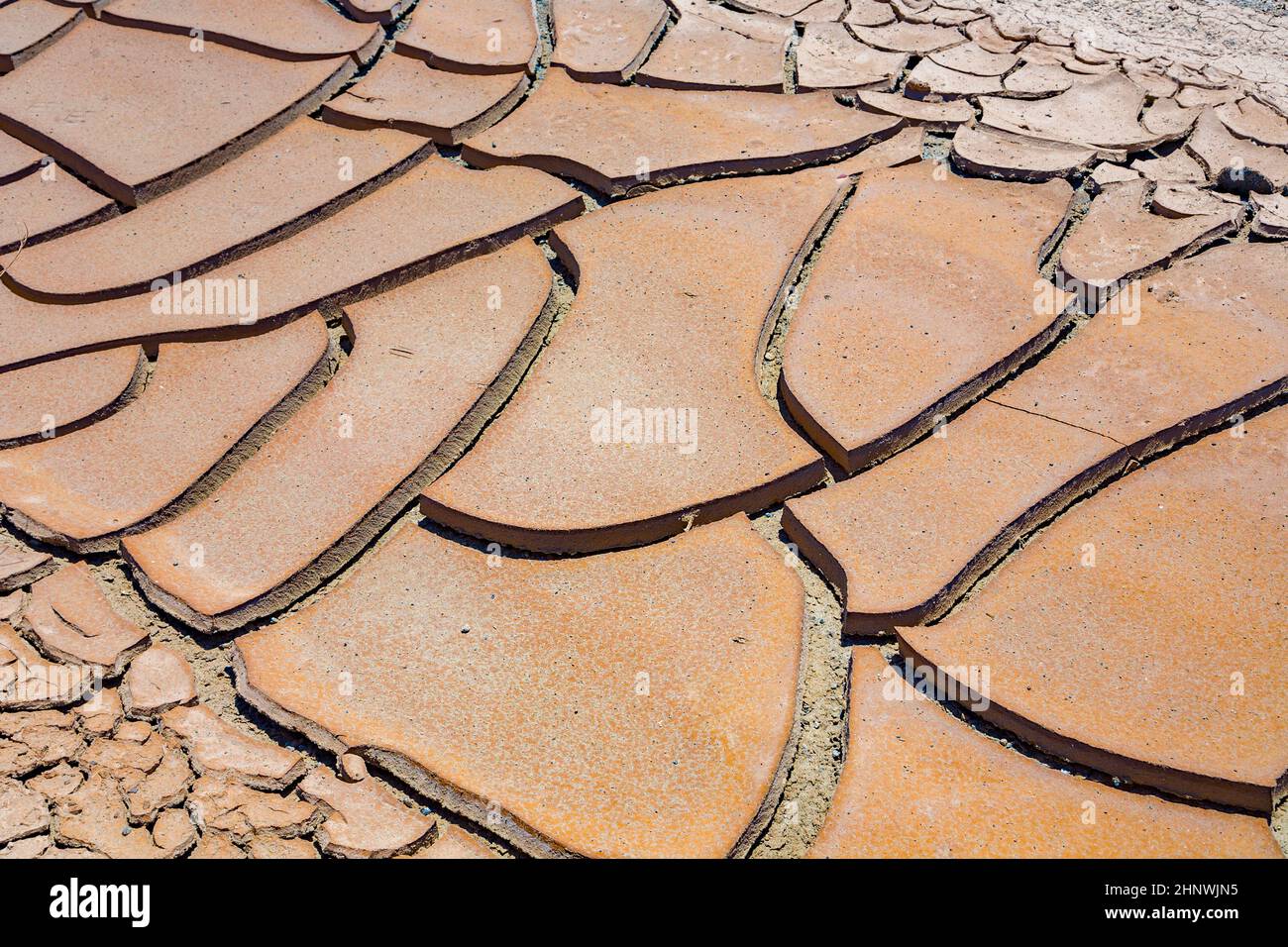 big mud cud cracks and dried mud tiles in the death valley desert Stock ...
