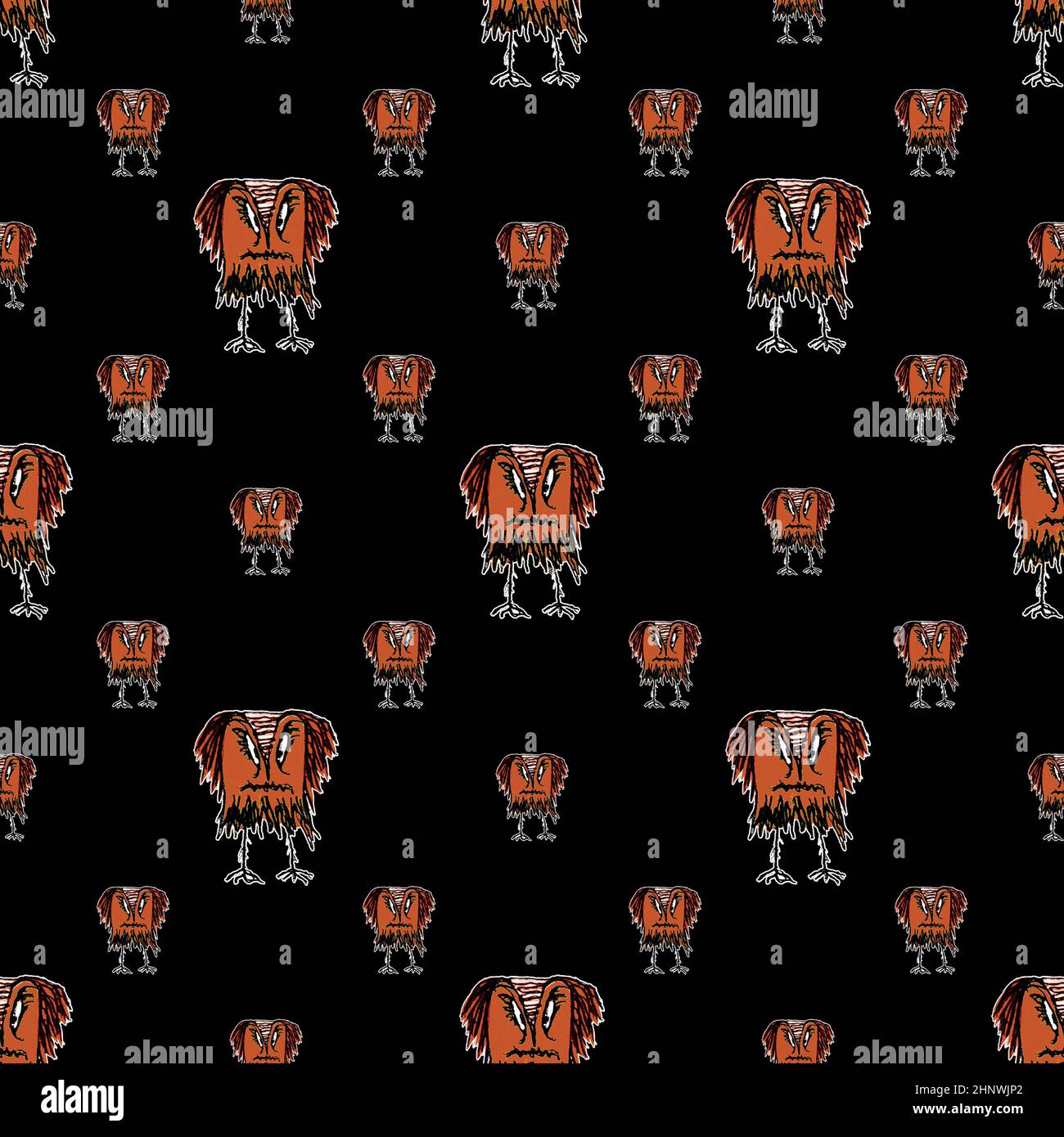 Sketchy style funny ugly bird colored monster bird motif seamless ...