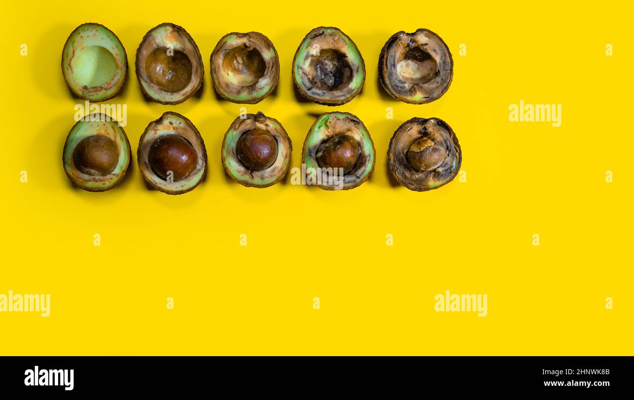 Avocado evolution from Good to Rotten fruits. Creative Composition many ...