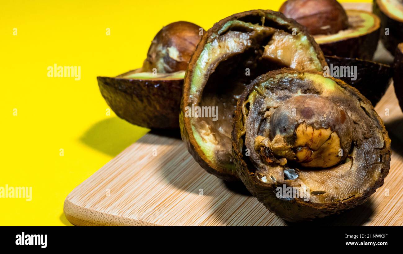 Close up Rotten Avocado. Ugly Tropical fruits. Contaminated Avocado ...