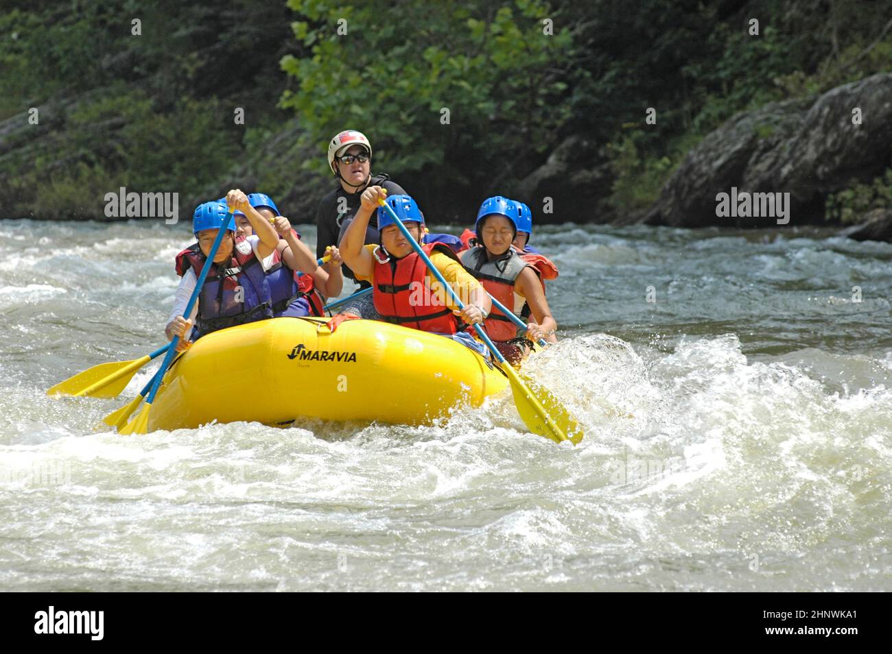 Tourists taking a whitewater raft trip on the Oconee River of Tennessee ...