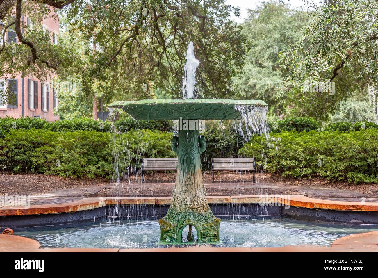 historic old iron fountain in Savannah on a square Stock Photo - Alamy