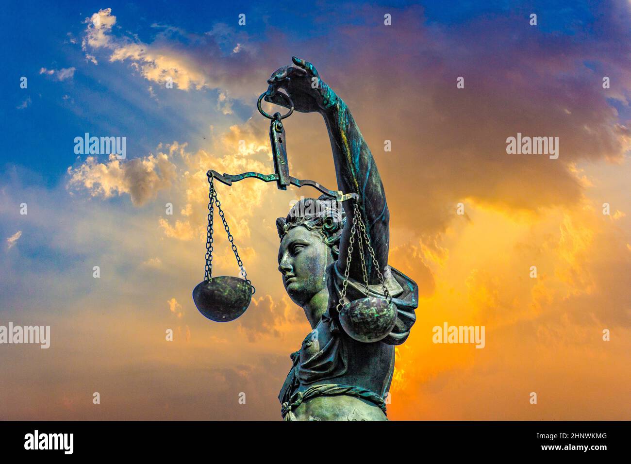 Statue of Lady Justice in front of the Romer in Frankfurt - Germany ...