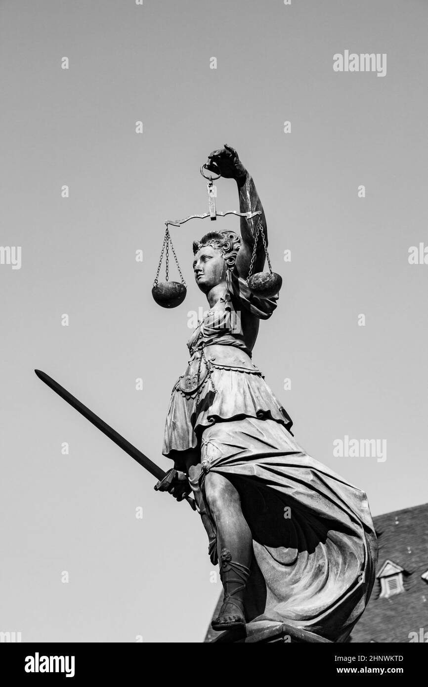 Statue of Lady Justice in front of the Romer in Frankfurt - Germany ...