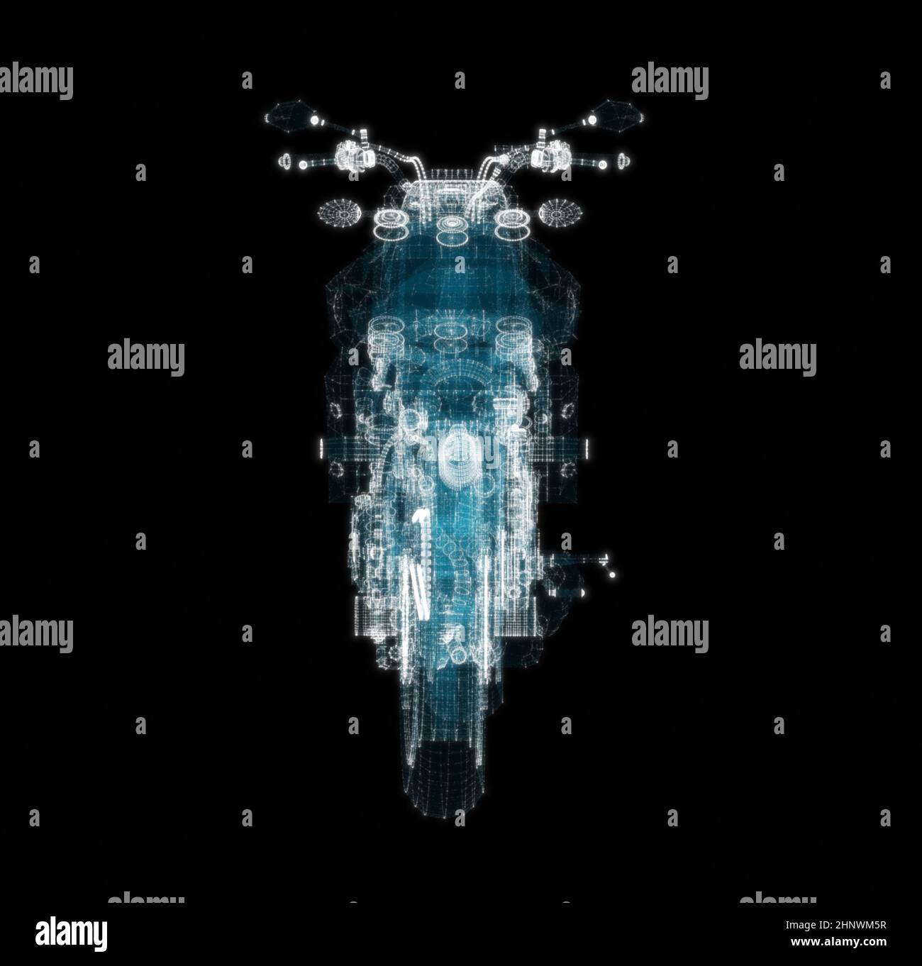 Abstract motorcycle consisting of glow points and lines. 3d ...