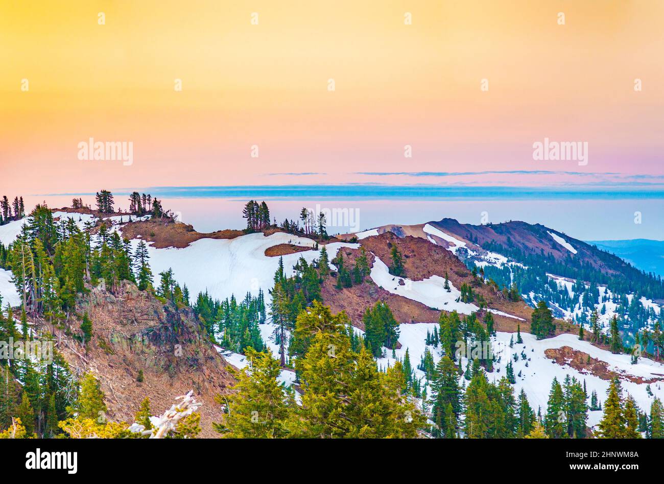 snow on Mount Lassen in the Lassen volcanic national park Stock Photo ...