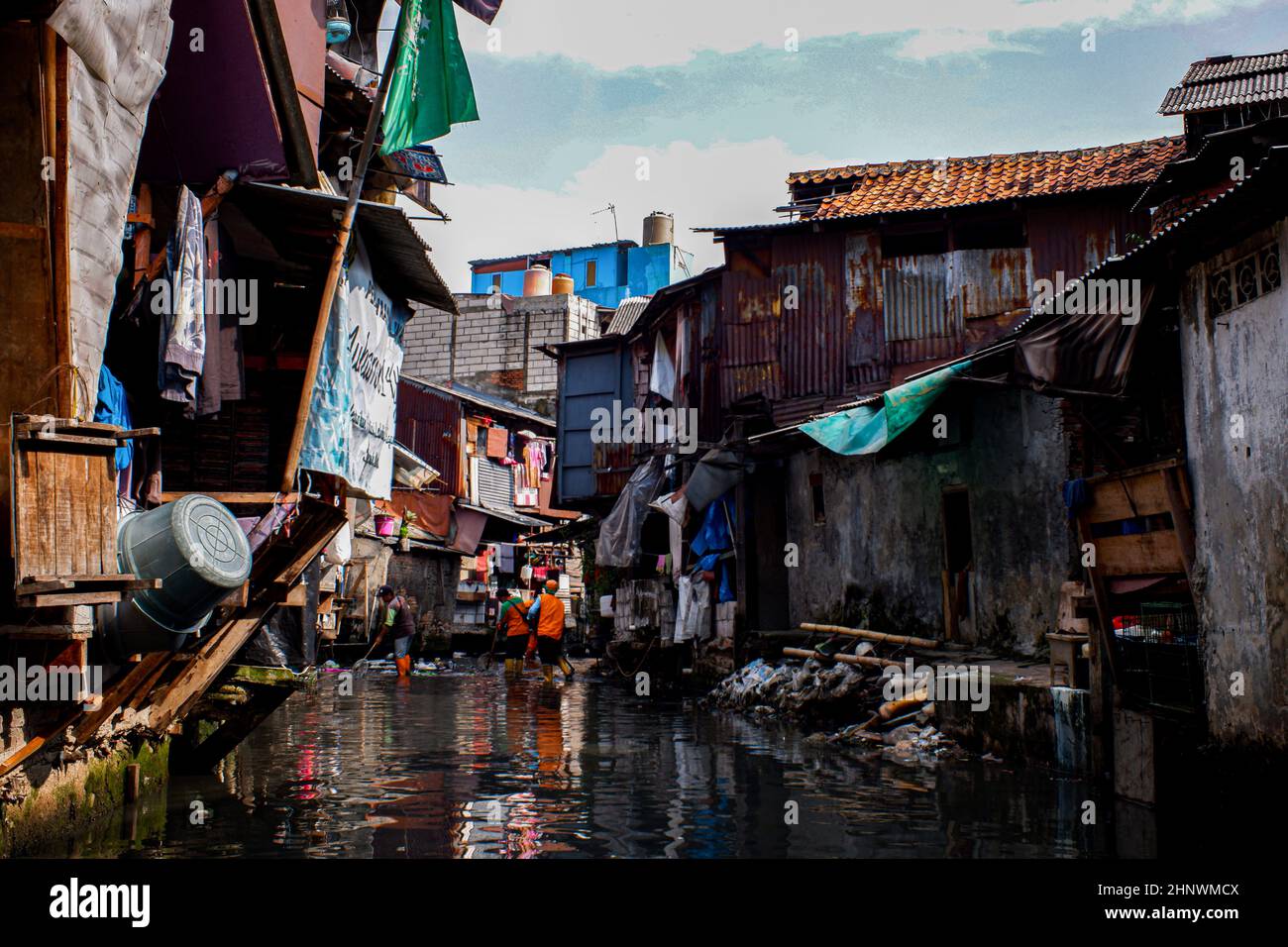 Jakarta, Indonesia. 17th Feb, 2022. A view of a slum area with shacks ...