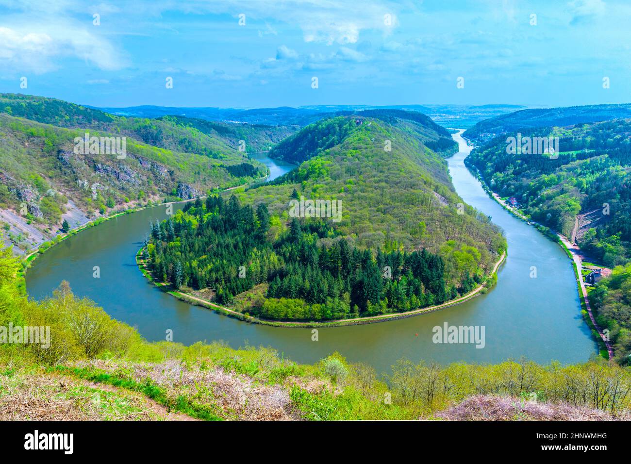 View into the saar valley at the saarschleife hi-res stock photography ...
