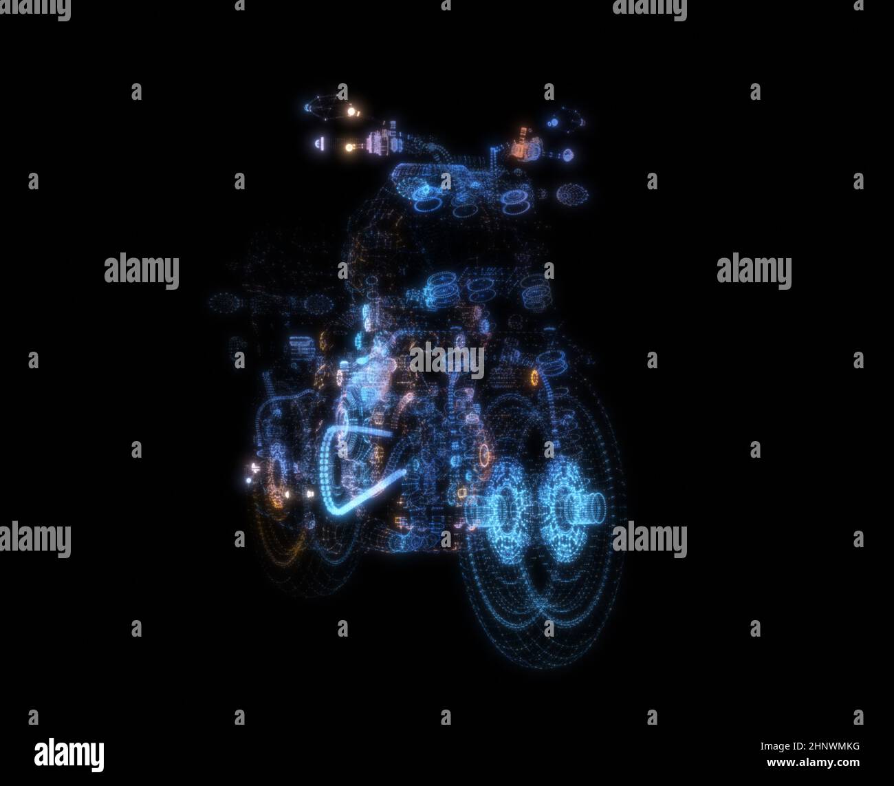 Abstract motorcycle consisting of glow points and lines. 3d ...