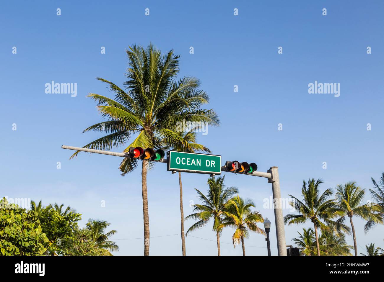 Street sign of famous street Ocean Drive in Miami South Beach under ...