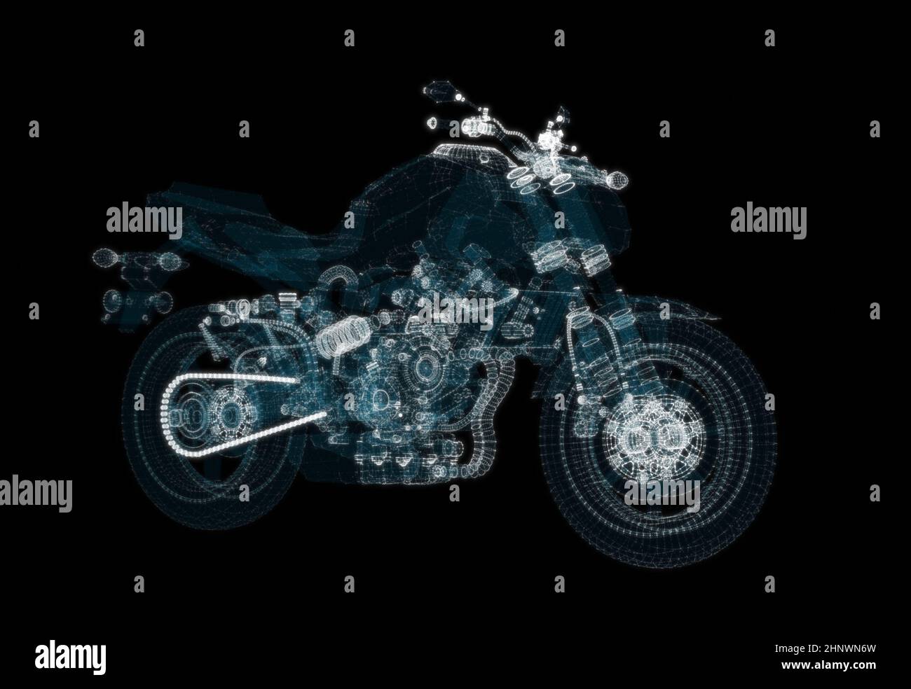 Abstract motorcycle consisting of glow points and lines. 3d ...
