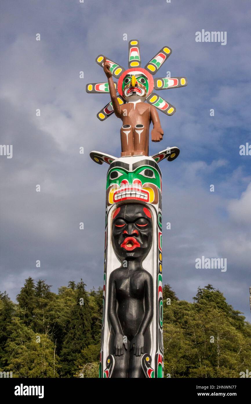 old traditional wooden totem masks in Canada Stock Photo - Alamy