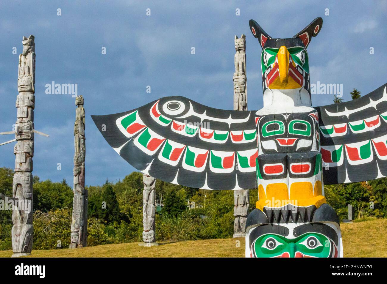 old traditional wooden totem masks in Canada Stock Photo - Alamy