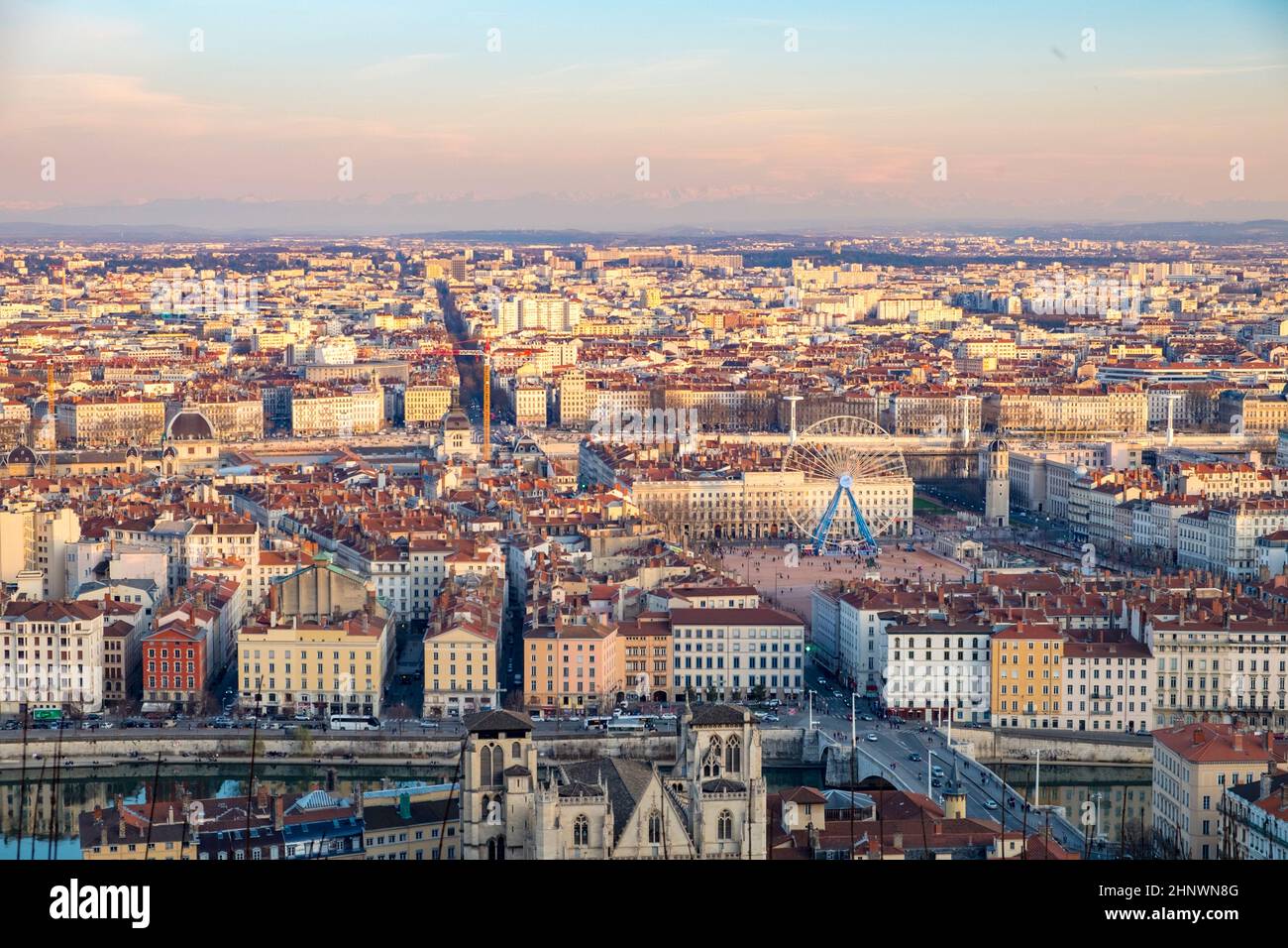 skyline of Lyon with river Rhone Stock Photo - Alamy
