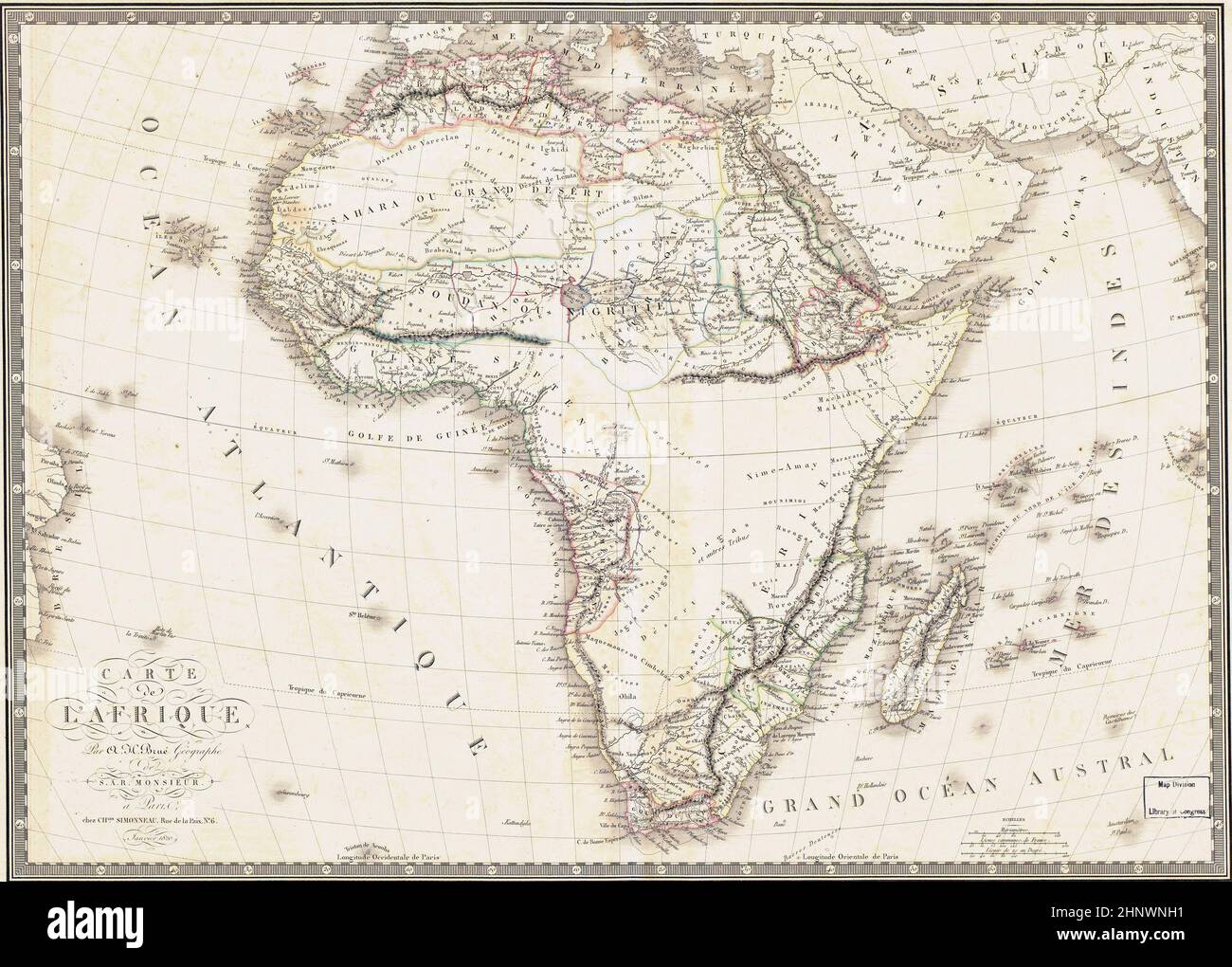 18-19th century map of Africa on a light brown paper Stock Photo - Alamy