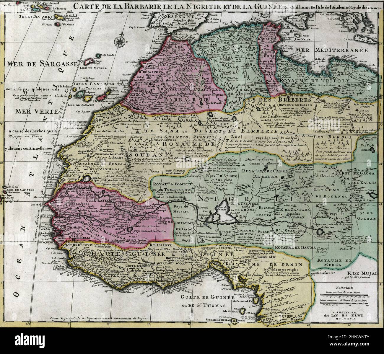 18-19th century map of West Africa in Spanish in color Stock Photo - Alamy