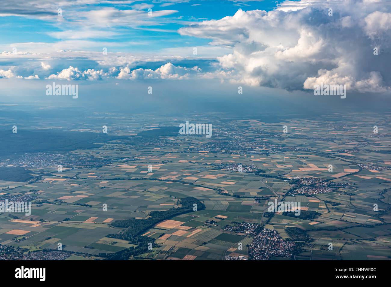 aerial of rural landscape with small village in Hesse, Germany Stock ...