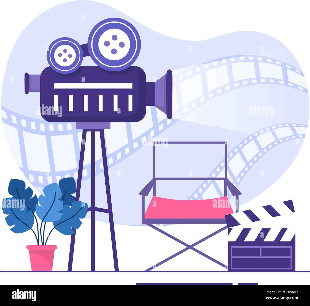 Movie Premiere Show or Cinema with Camera, Popcorn, Clapperboard, Film ...