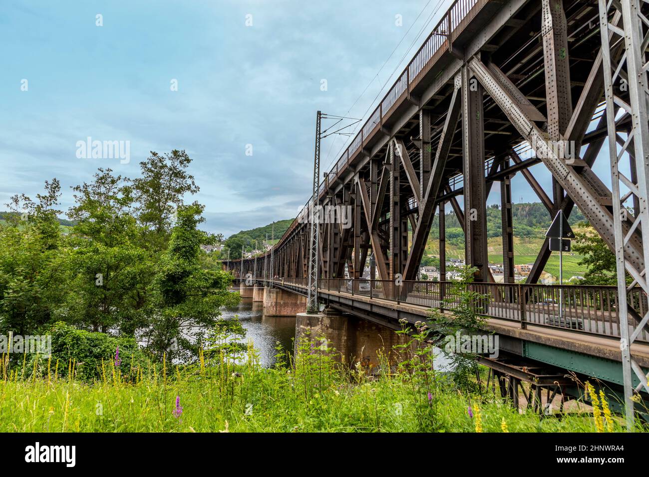 old iron bridge spans river Moselle, bridge is called Cannon bridge and ...
