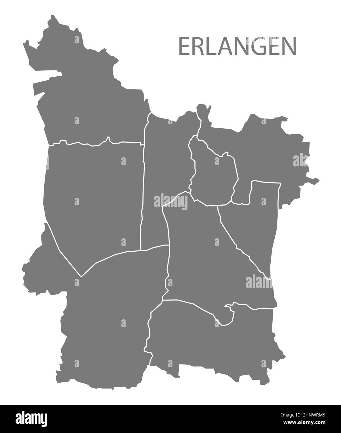Modern City Map - Erlangen city of Germany with districts grey DE Stock ...