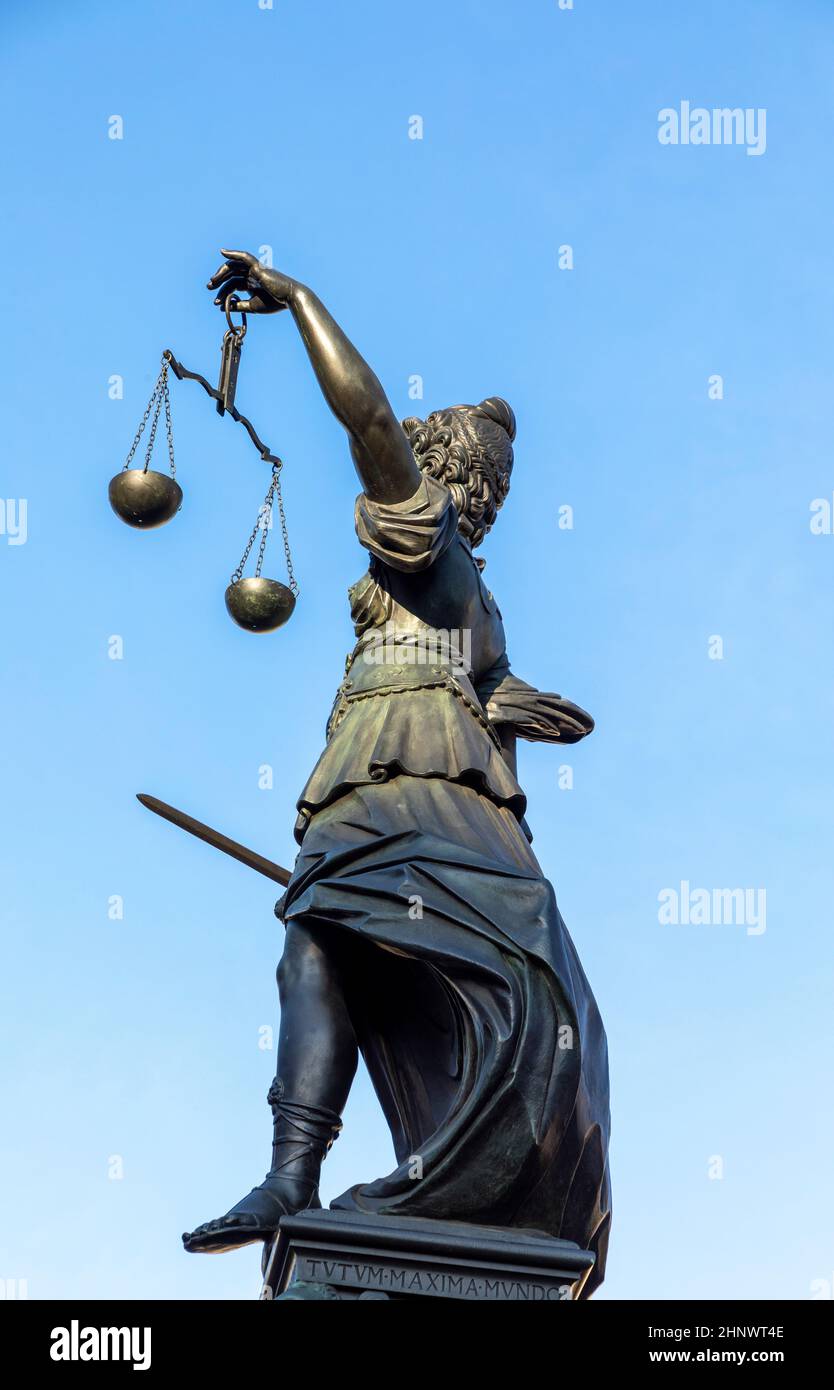 statue of lady justice at the roemer in Frankfurt, Germany Stock Photo ...