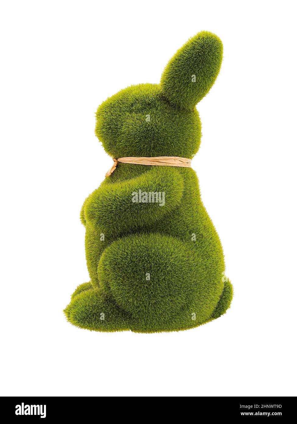 Figurine of a green fluffy sitting rabbit made of grass, Easter ...