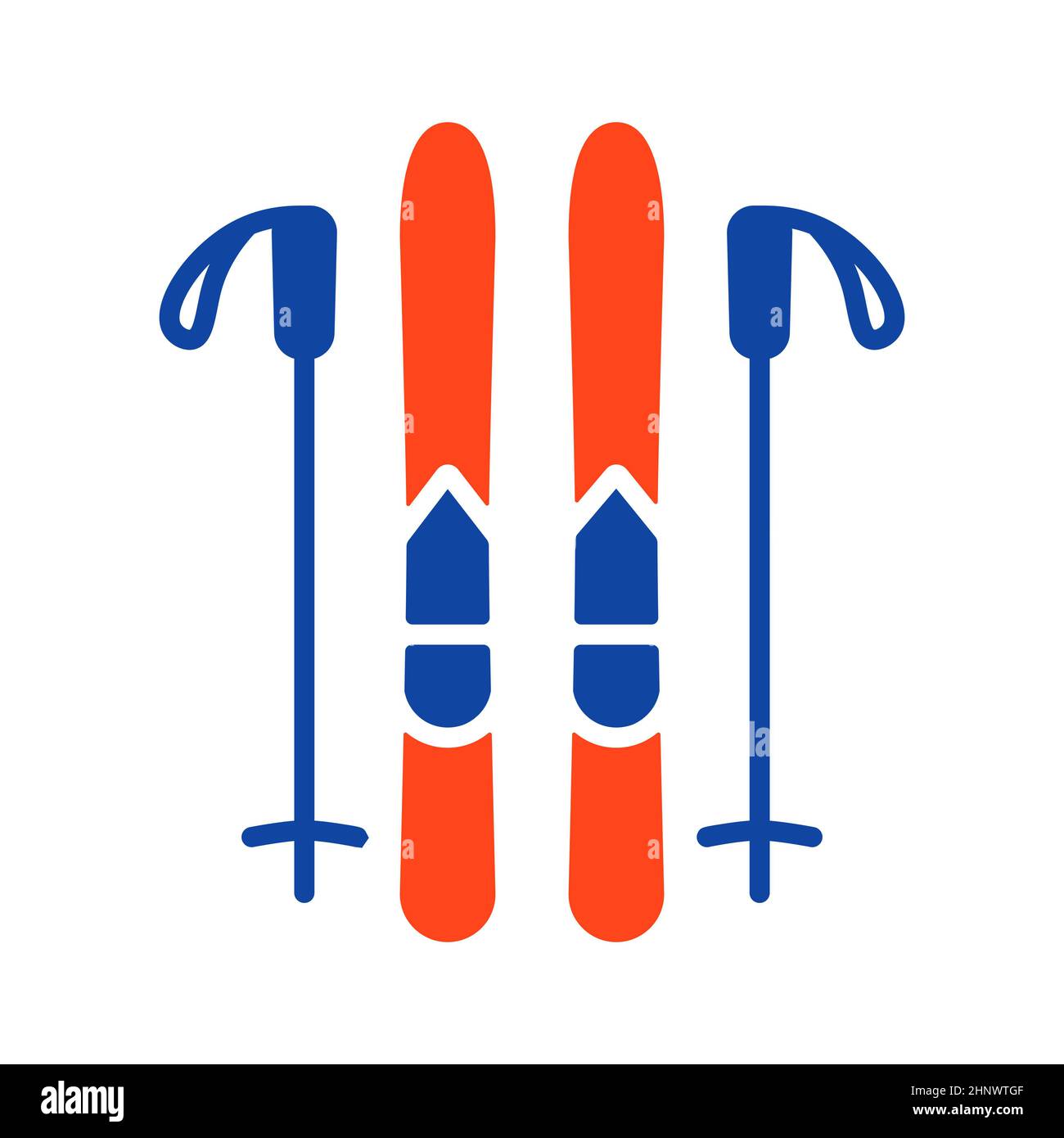 Ski and sticks vector glyph icon. Winter sign. Graph symbol for travel ...
