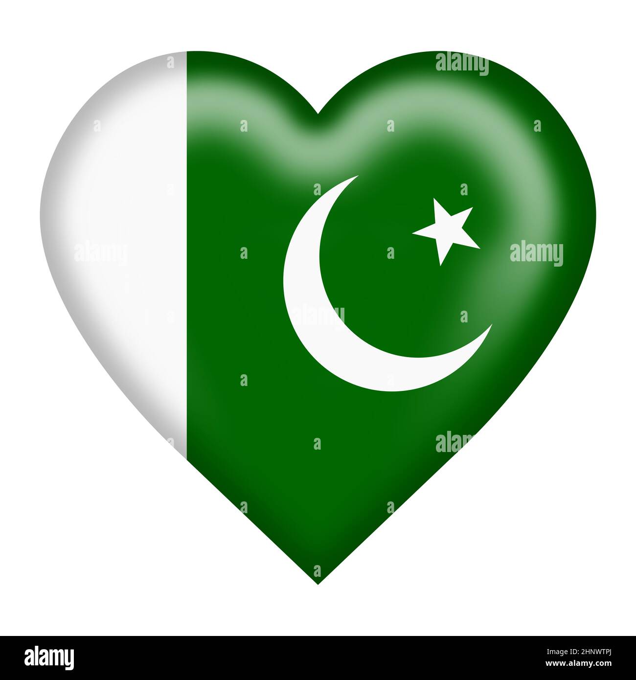A Pakistan flag heart button isolated on white with clipping path 3d ...