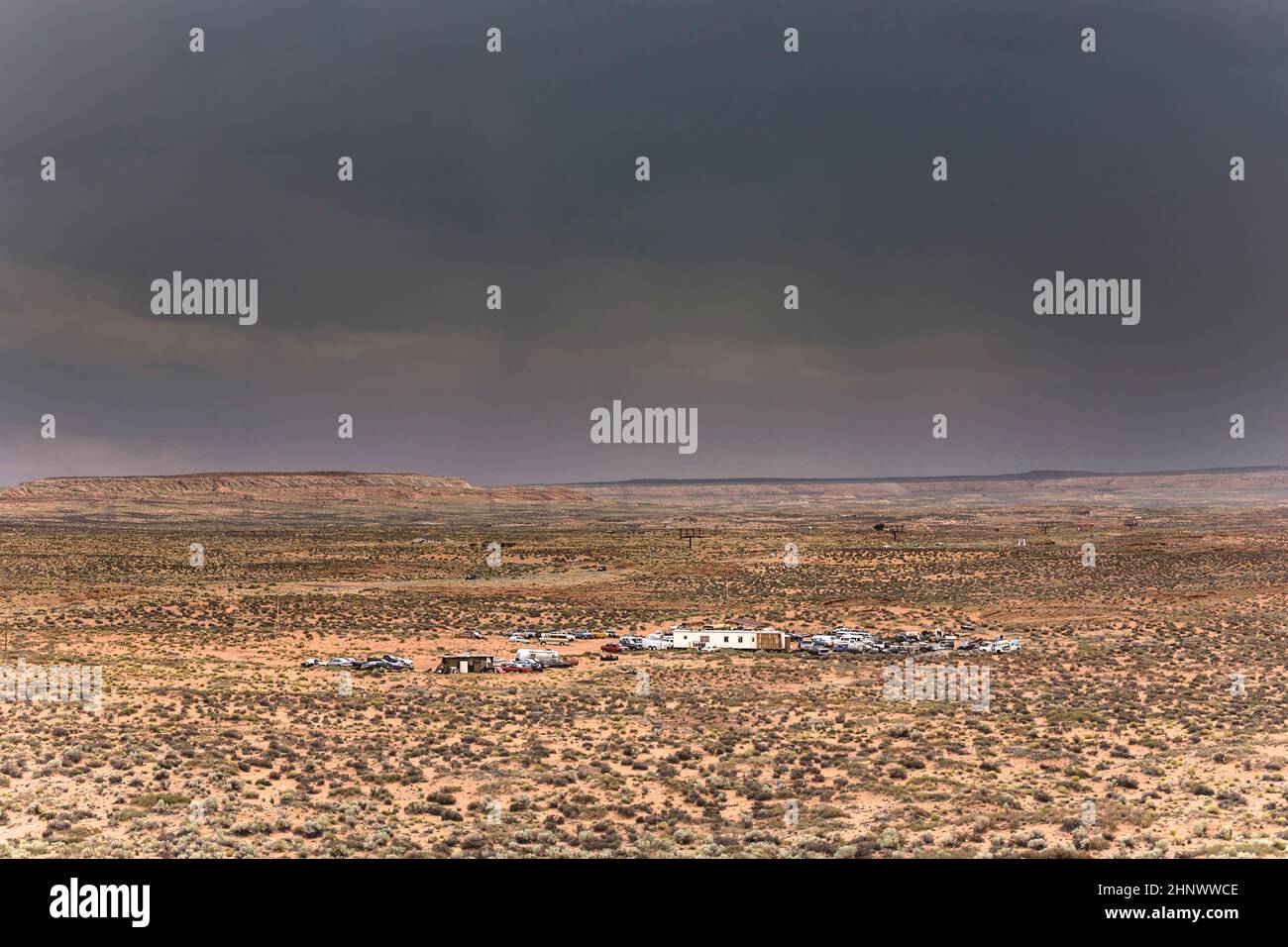 mobile homes in landscape under bad weather with dark clouds Stock ...