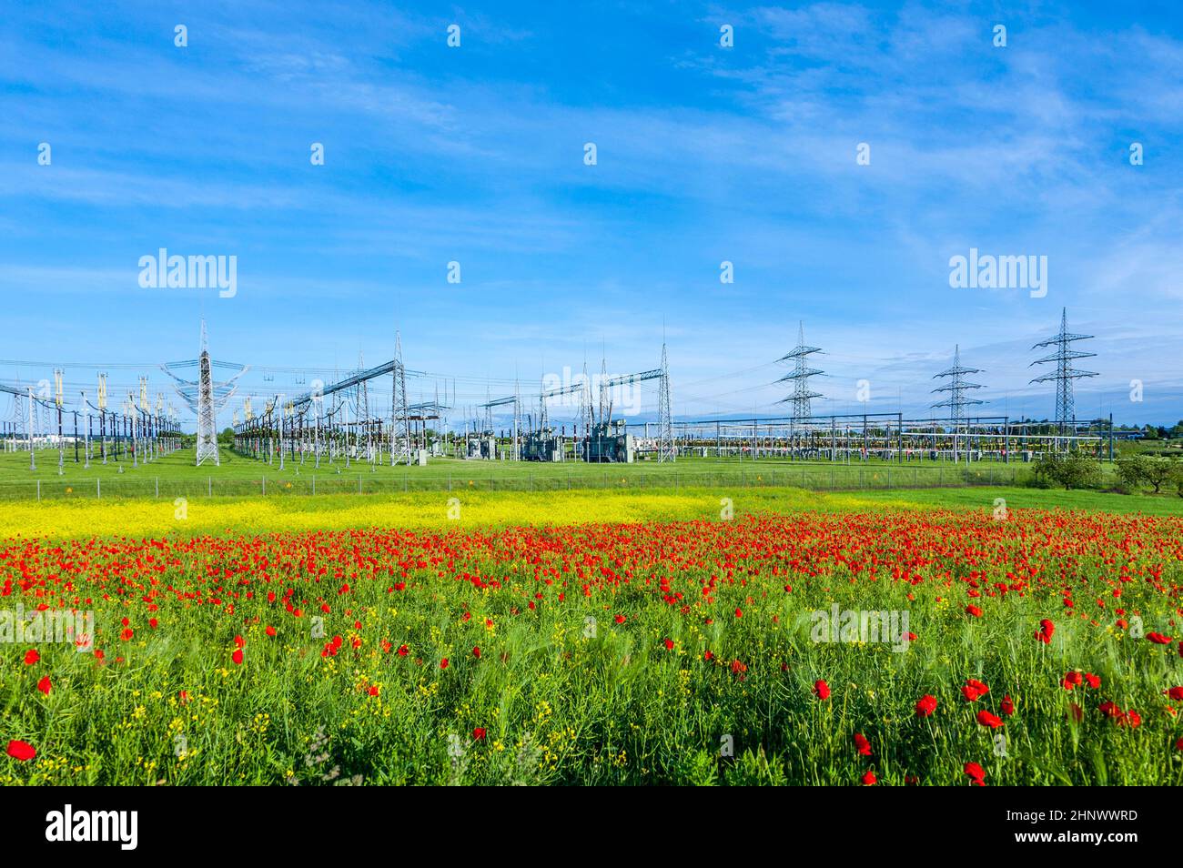 power plant and distribution station in beautiful landscape Stock Photo ...